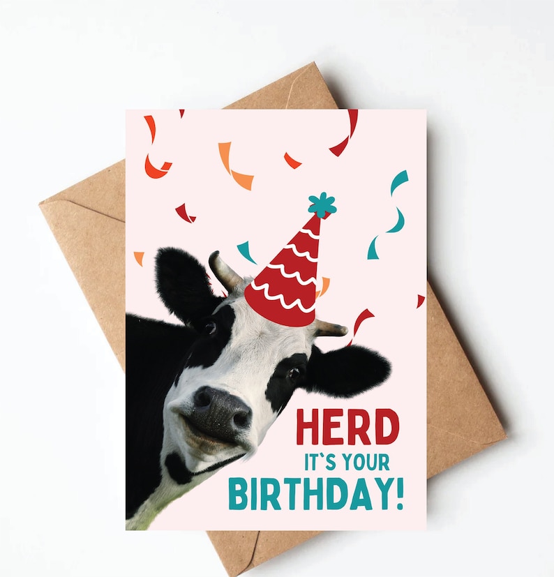 Funny Cow Birthday Card, Herd It's Your Birthday, Cow Lover Birthday ...