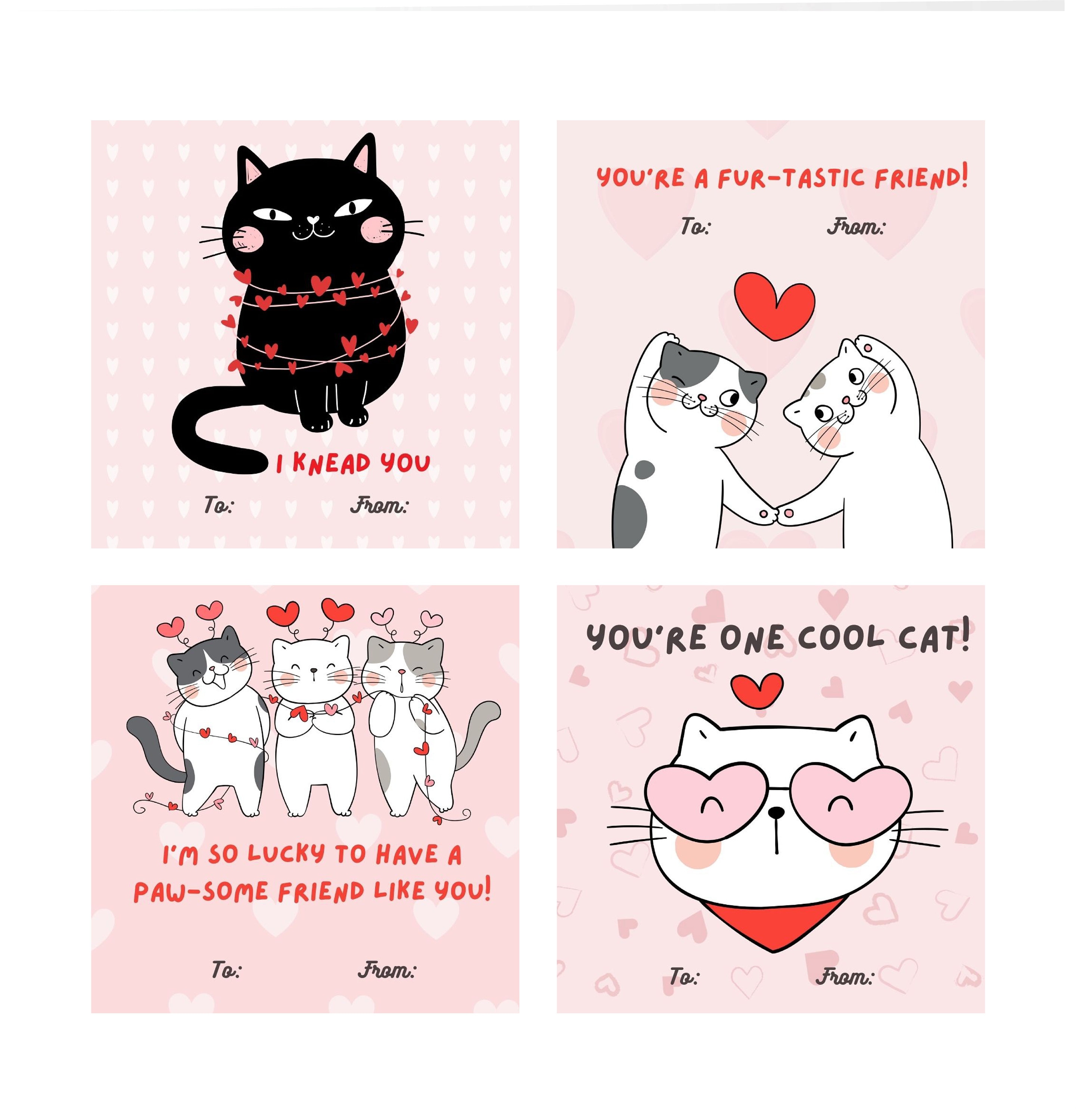 Cute Cat Valentines Set of Cat Valentines for Classroom Mini - Etsy
