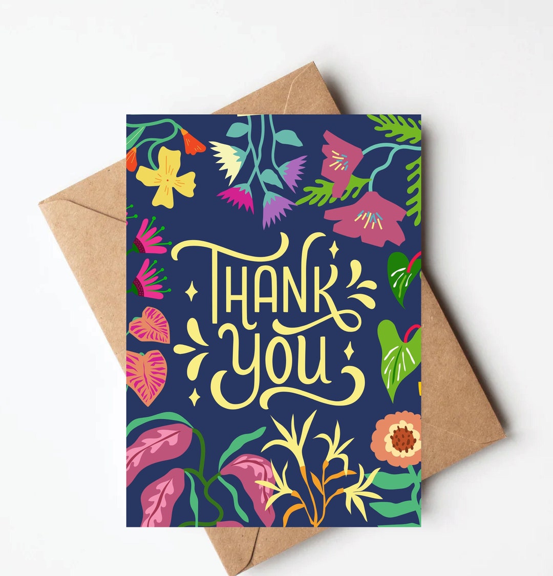 Colorful Floral Thank You Card, Unique Abstract Thank You Cards, Pretty ...