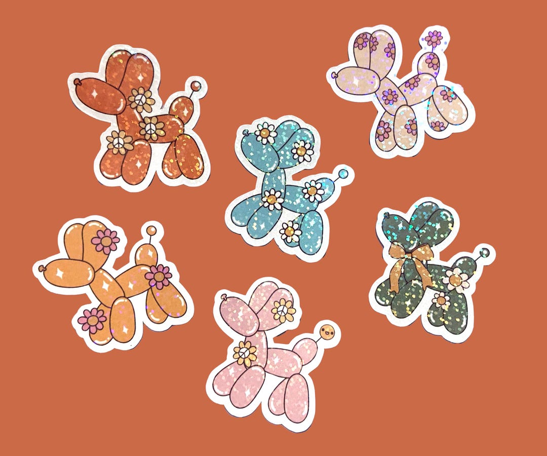 Set of 6 Holographic Groovy Balloon Dog Stickers, Mini Waterproof ...