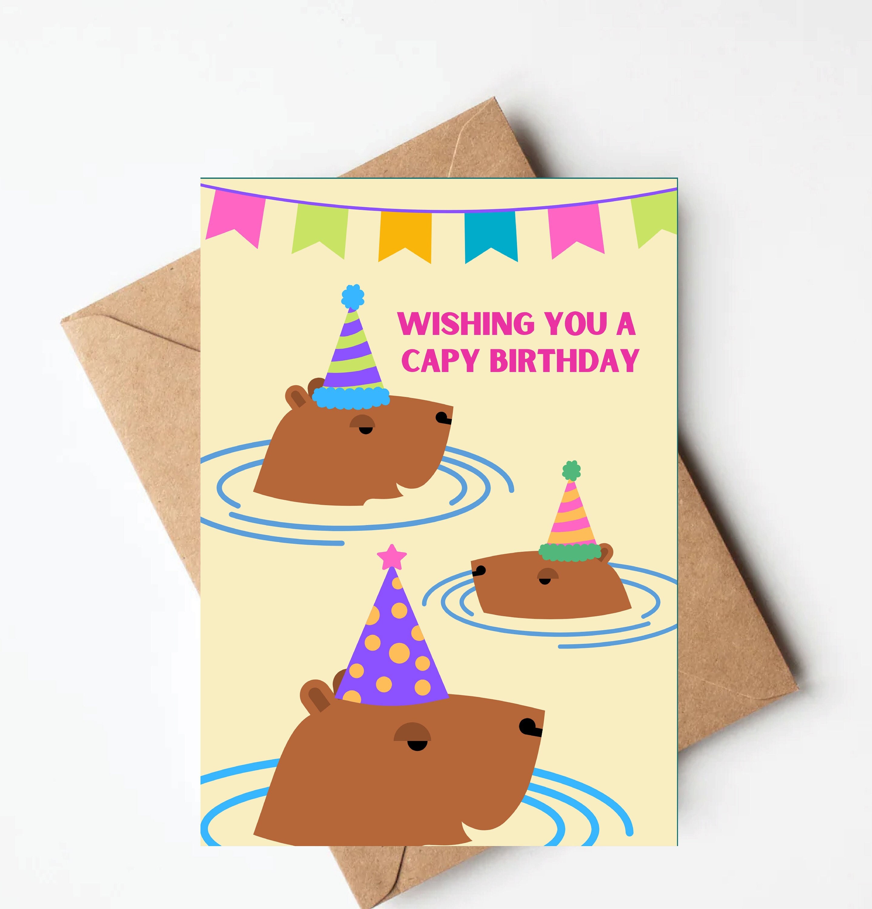 Colorful Capybara Birthday Card, Capy Birthday, Funny Birthday Card for ...