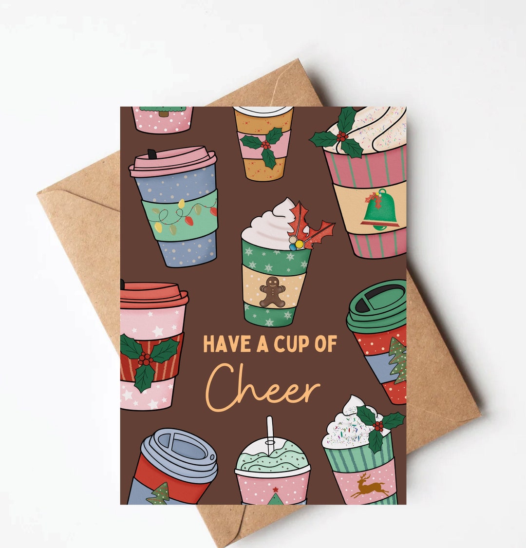 Coffee Cup Christmas Card, Coffee Lover Gift, Coffee Cup Holiday Cards ...