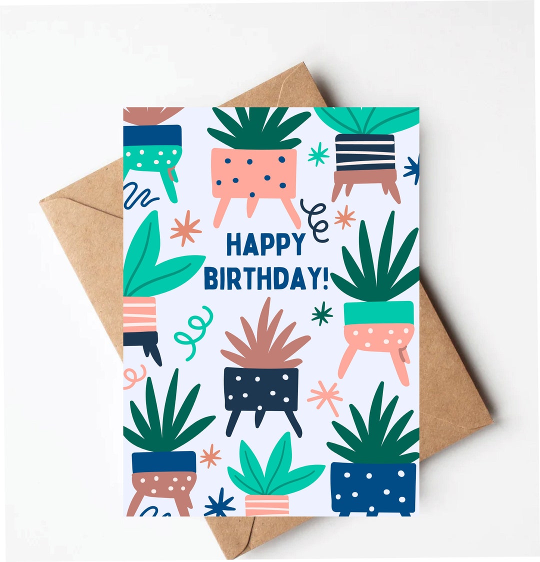 Plant Birthday Card, Colorful Unique Birthday Card, Plant Mom Card ...