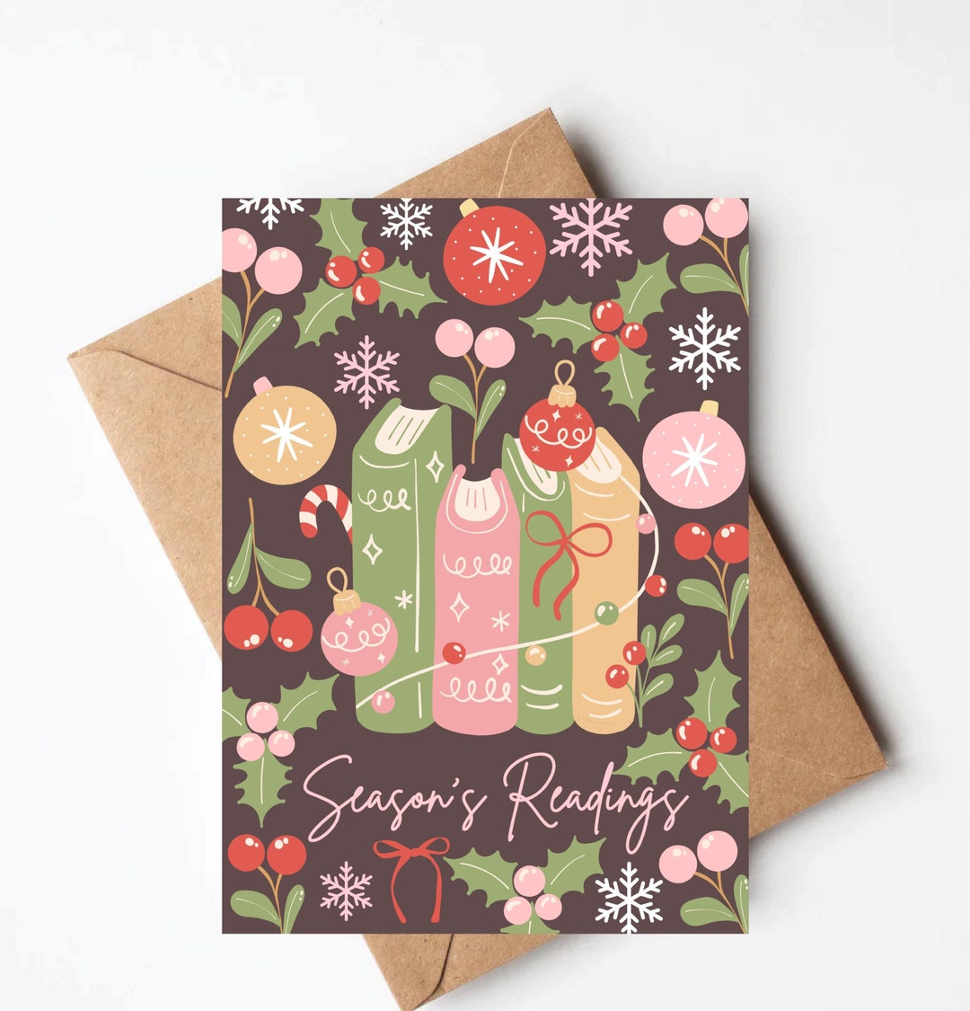 Book Lover Christmas Card, Merry Bookmas, Christmas Card for Teacher ...