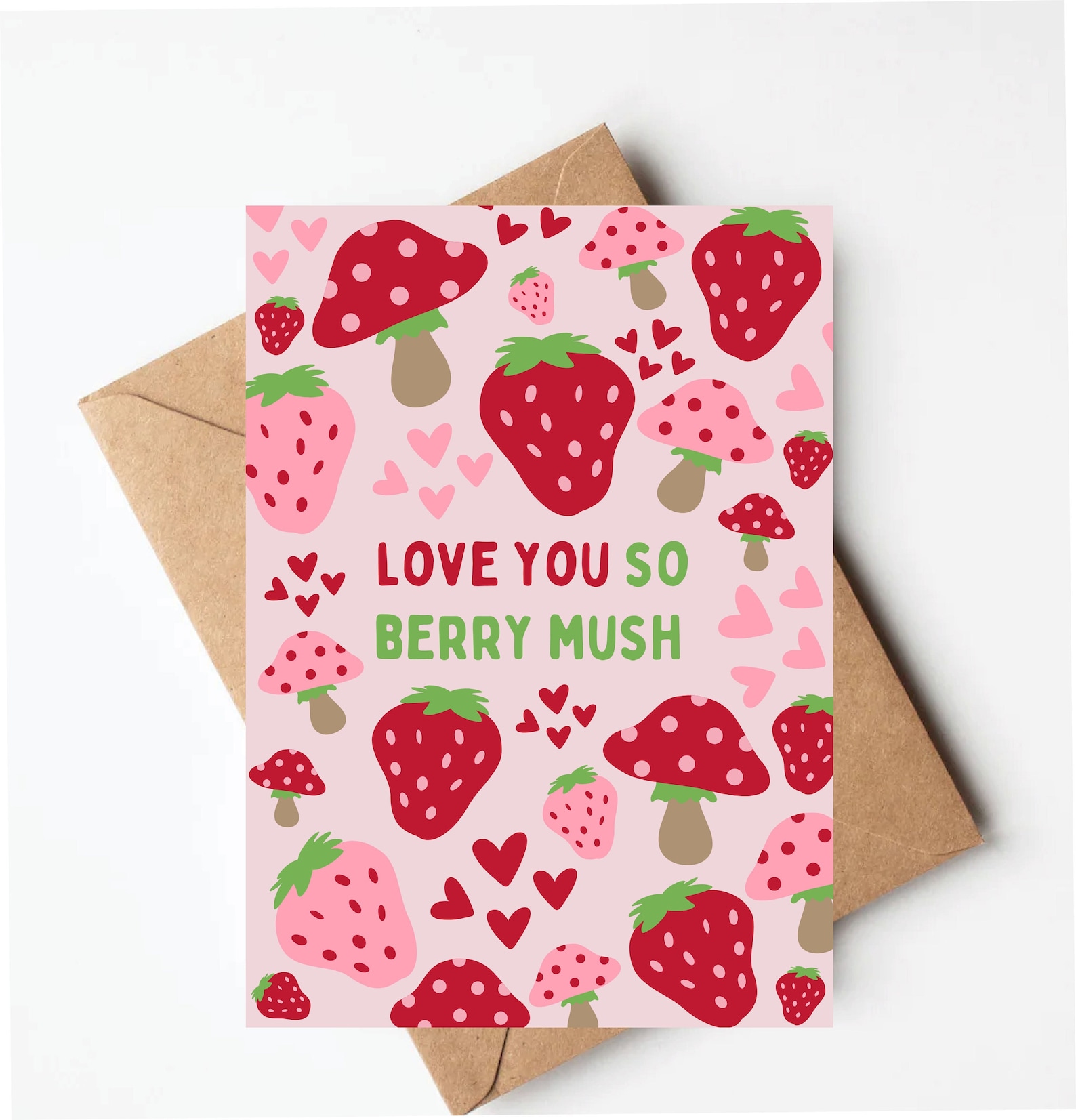 Strawberry Mushroom Valentine's Day Card, Cute Strawberry Valentines ...