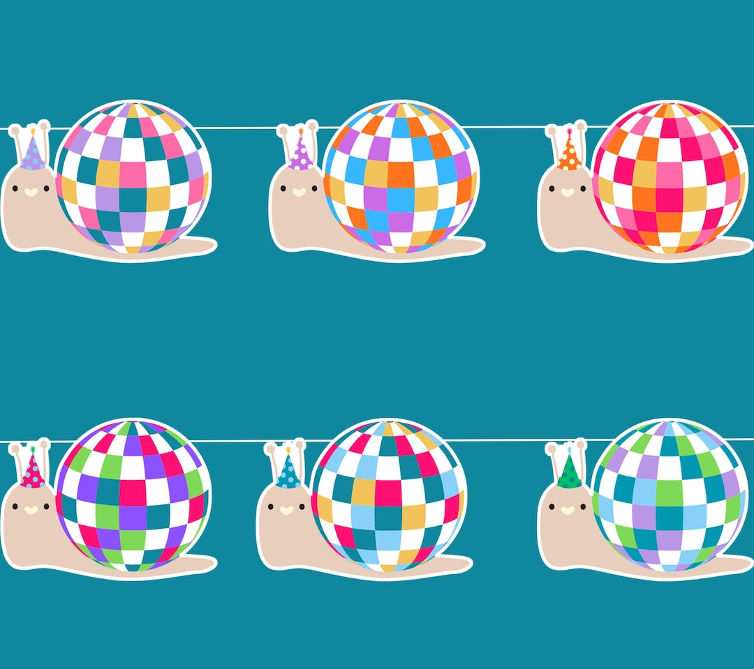 Disco Snail Birthday Garland, Cute Snail Birthday Party Banner Bunting ...