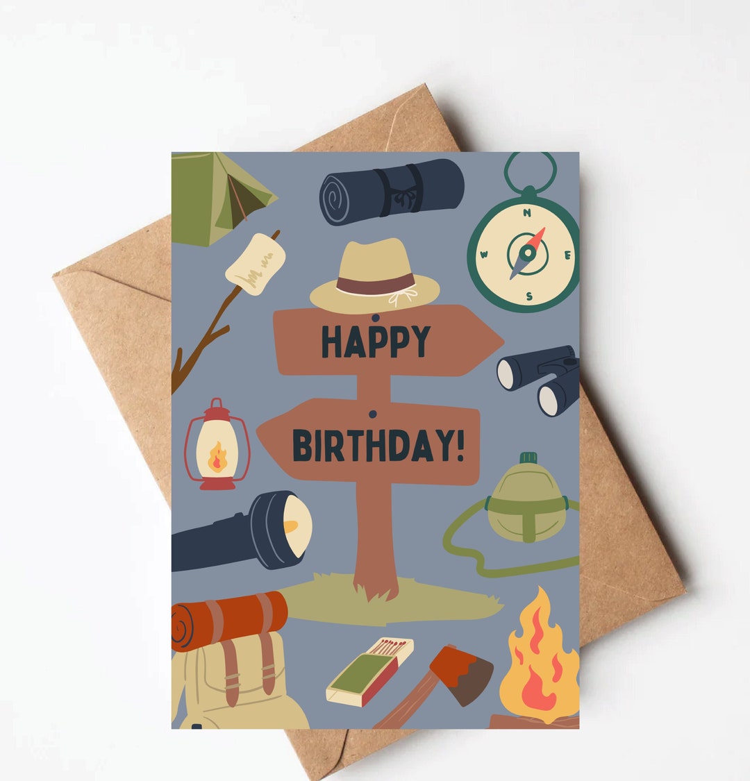 Camp Birthday Card, Birthday Card for Him, Guy Birthday Card, Adventure ...