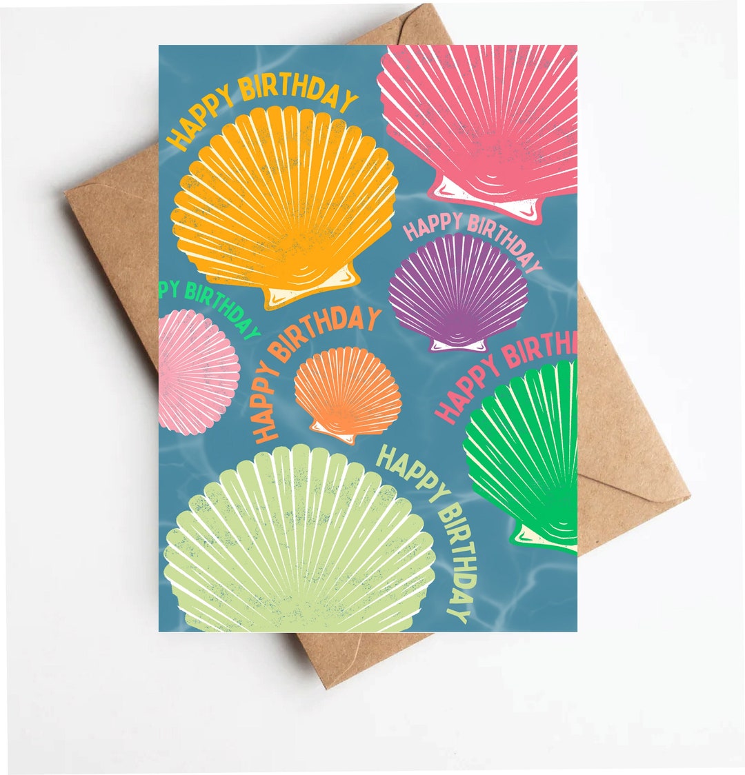 Seashell Birthday Card, Unique Birthday Card, Colorful Birthday Card ...