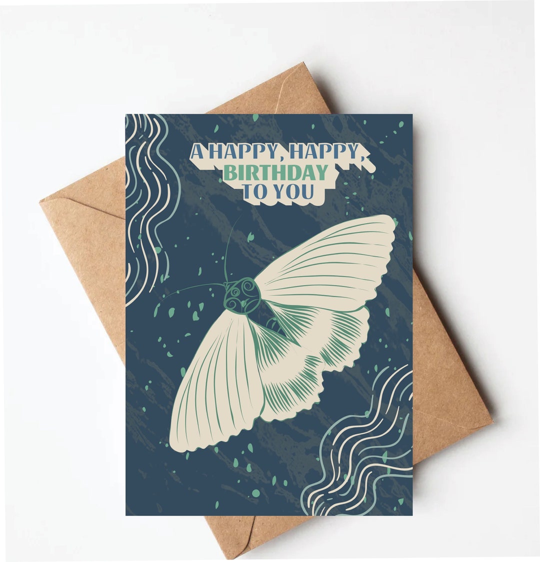 Vintage Moth Birthday Card, Unique Moth Card, Vintage Birthday Card for ...