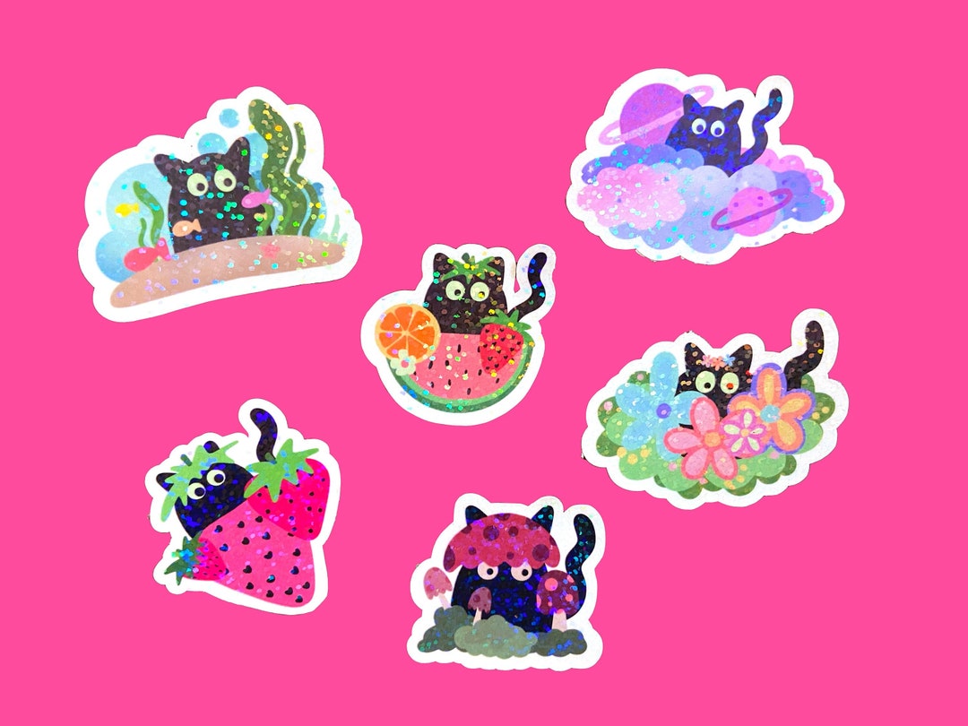 Black Cat Stickers, Holographic Cat Stickers, Funny Stickers for Laptop ...