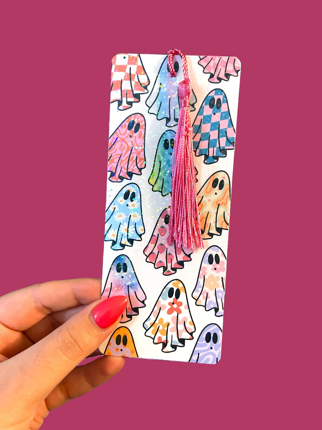 Holographic Colorful Ghost Bookmark, Cute Spooky Halloween Bookmark ...