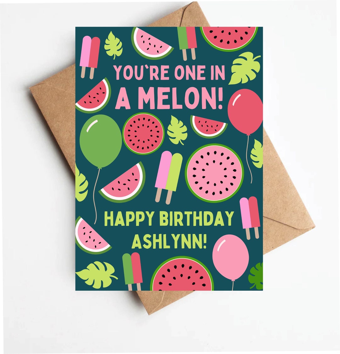 One in a Melon Personalized Girls Birthday Card, Watermelon Birthday ...