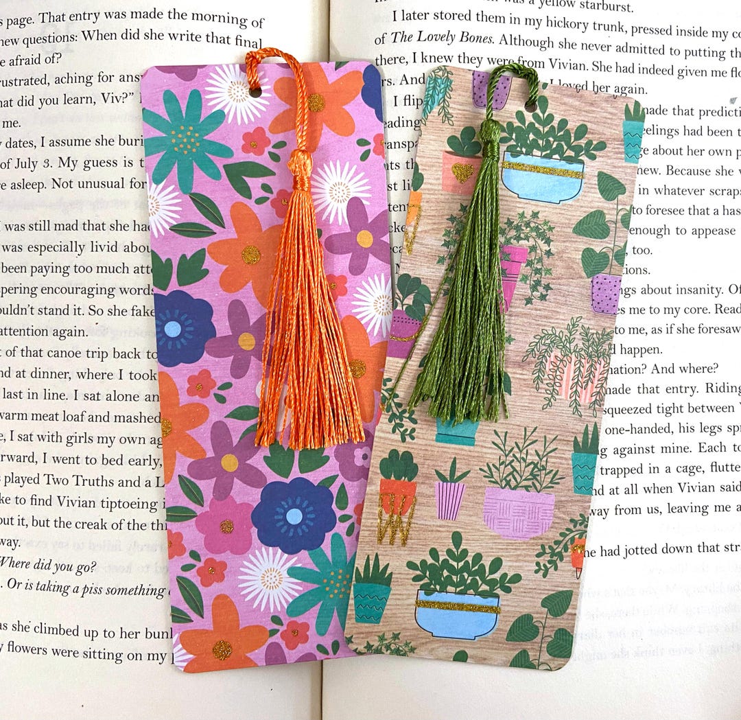 Cute Plant Bookmarks With Glitter Accent, Bookmark With Tassels, Plant ...