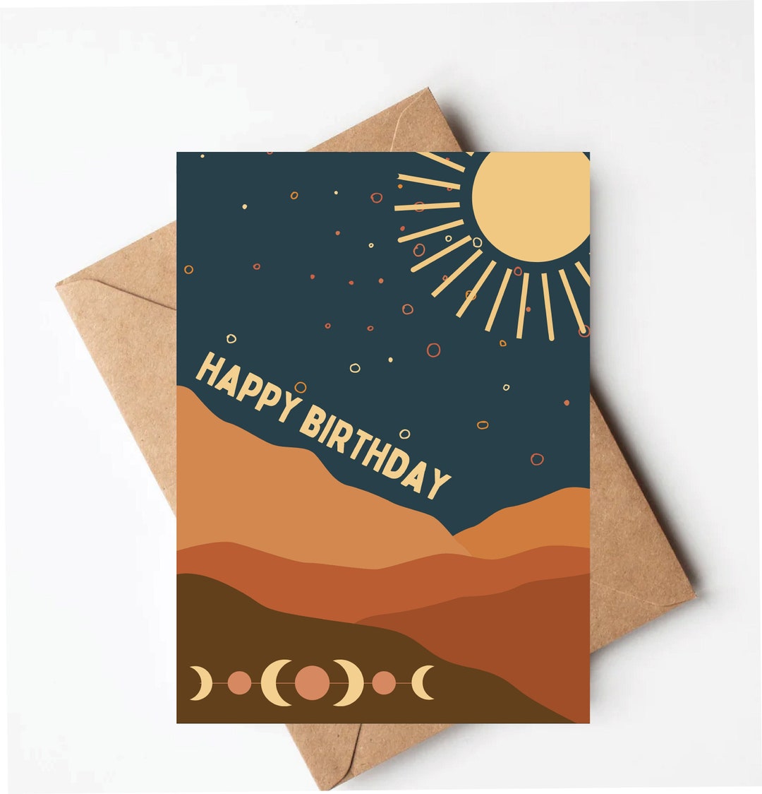 Boho Mountain Birthday Card, Outdoor Lover Birthday Card for Him ...