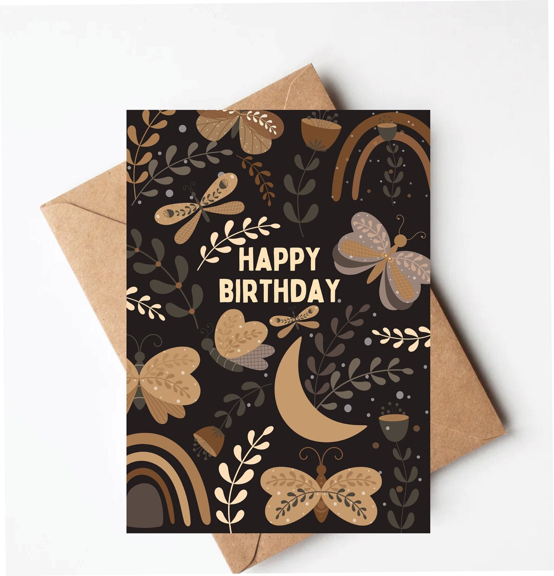 Boho Moth Birthday Card, Boho Rainbow Birthday Card, Birthday Card for ...