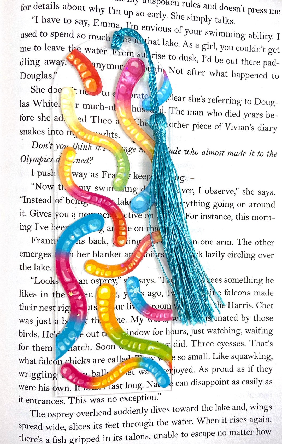 Acrylic Gummy Worm Bookmark, Sparkly Holographic Bookmark With Tassel ...