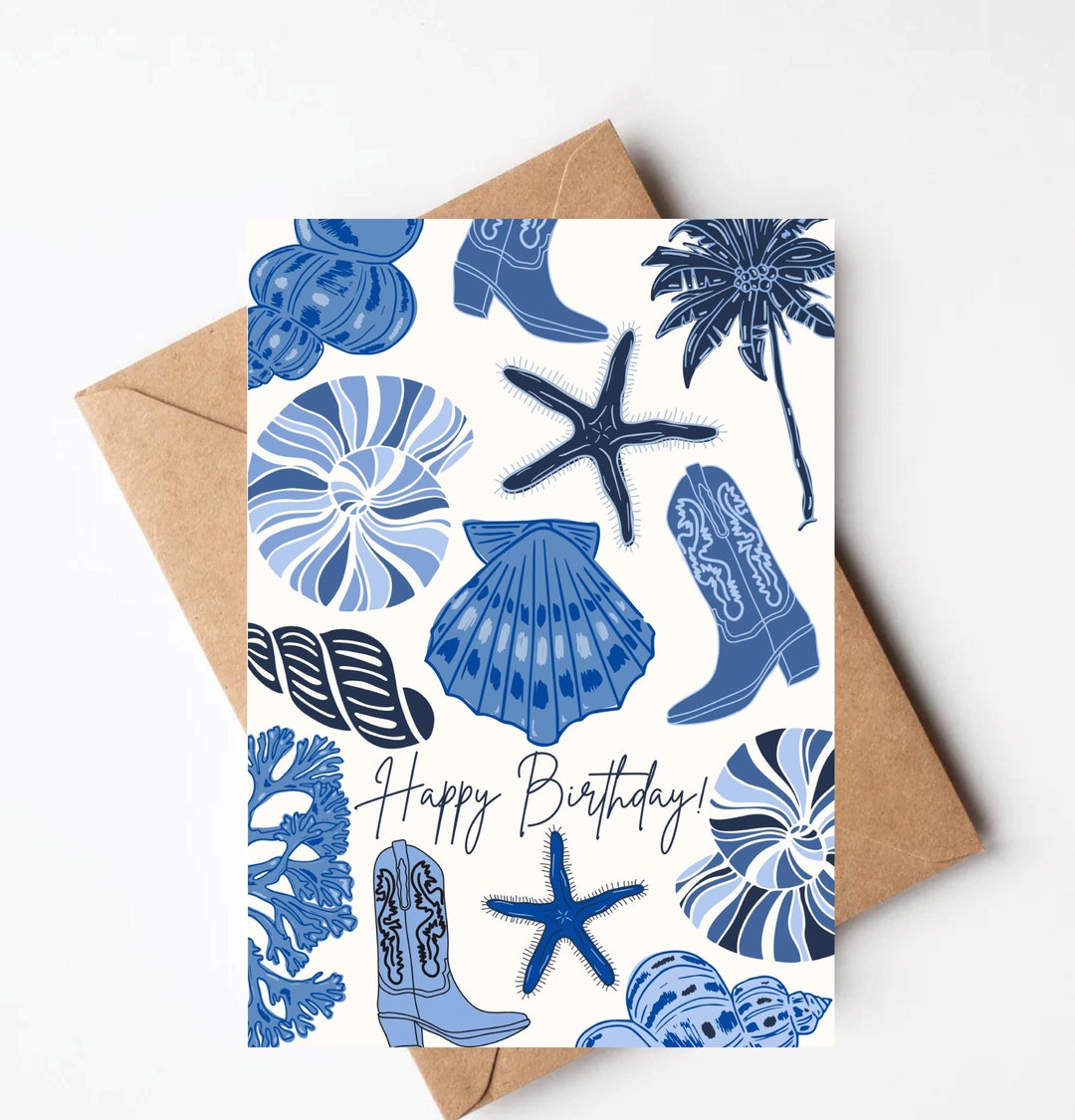Coastal Cowgirl Birthday Card, Aesthetic Summer Birthday Card, Girly ...