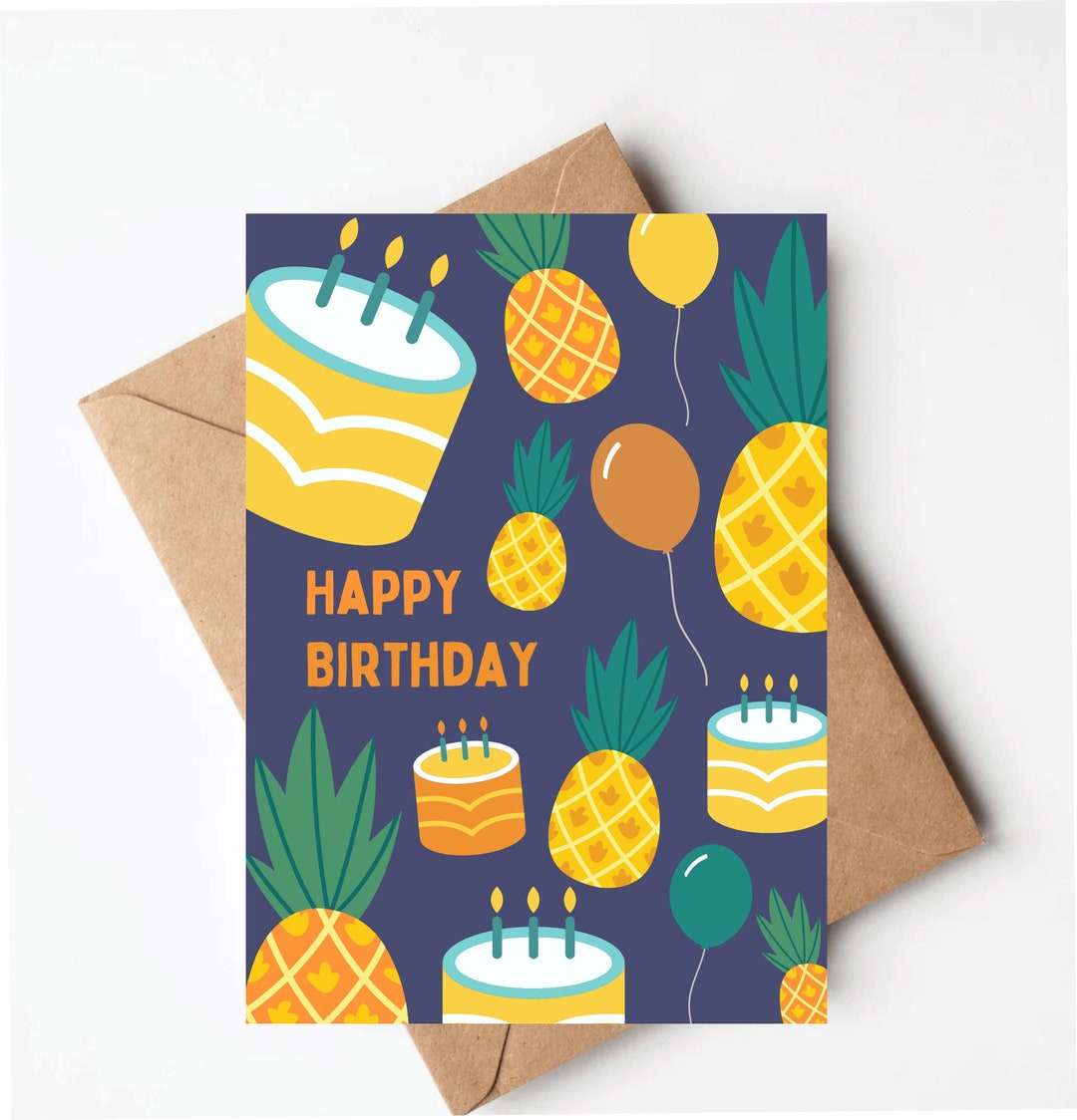 Pineapple Birthday Card Colorful Summer Birthday Card Fruit Birthday