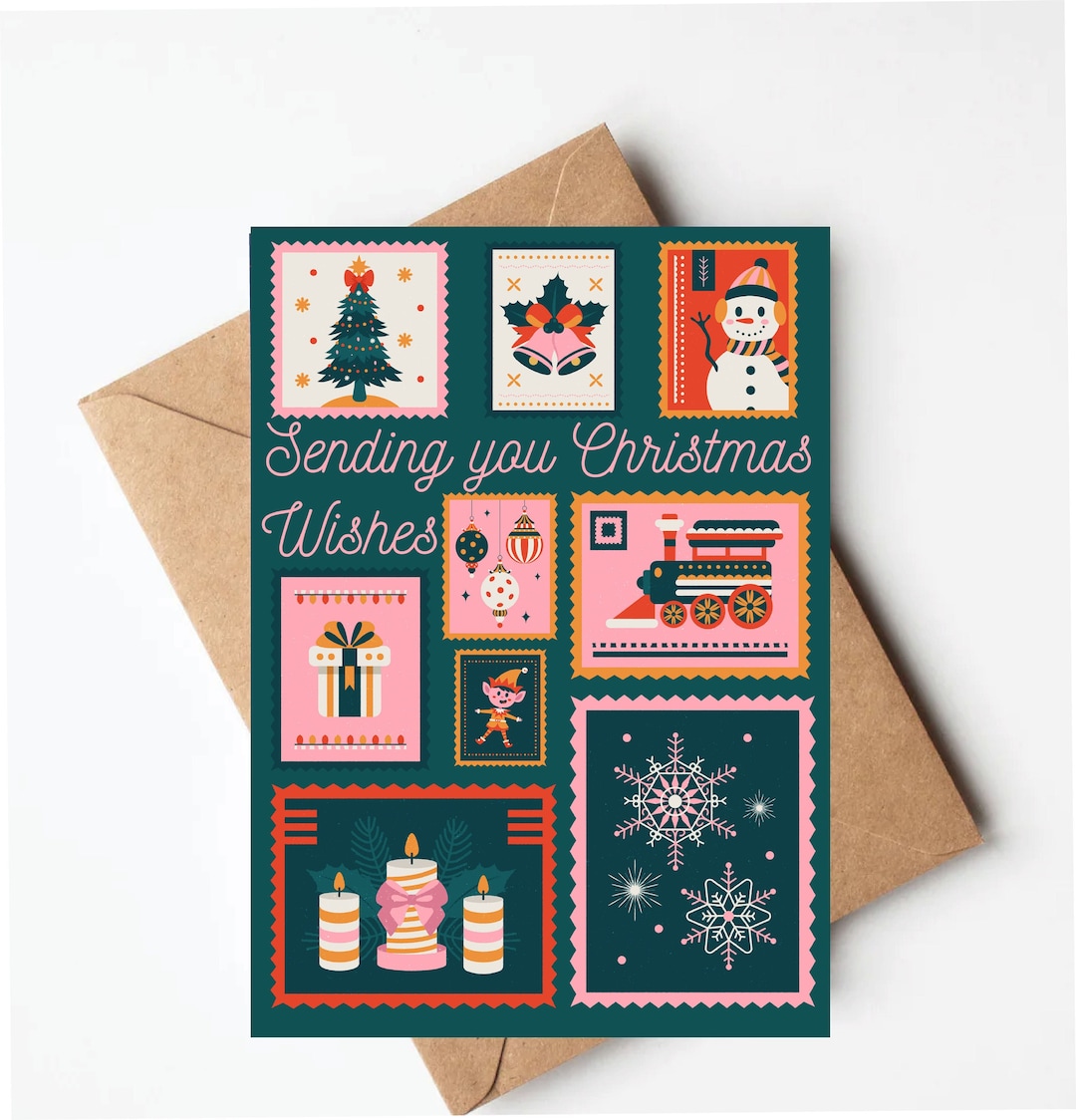 Whimsical Christmas Cards, Colorful Christmas Cards, Pastel Christmas ...
