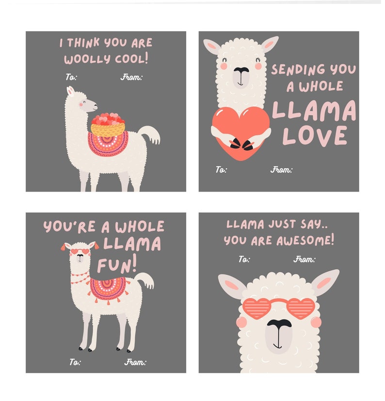 Llama Valentines for Kids, Set of Llama Valentines for Classroom, Mini ...