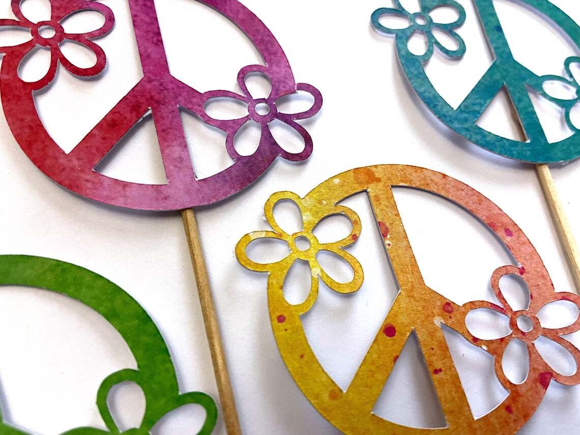 Peace Sign Cupcake Toppers, Tie Dye Birthday Party Decorations, Groovy ...