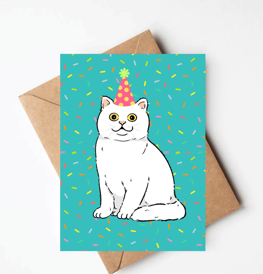 White Cat Birthday Card, Cat Mom Birthday Card, Unique Cat Birthday ...