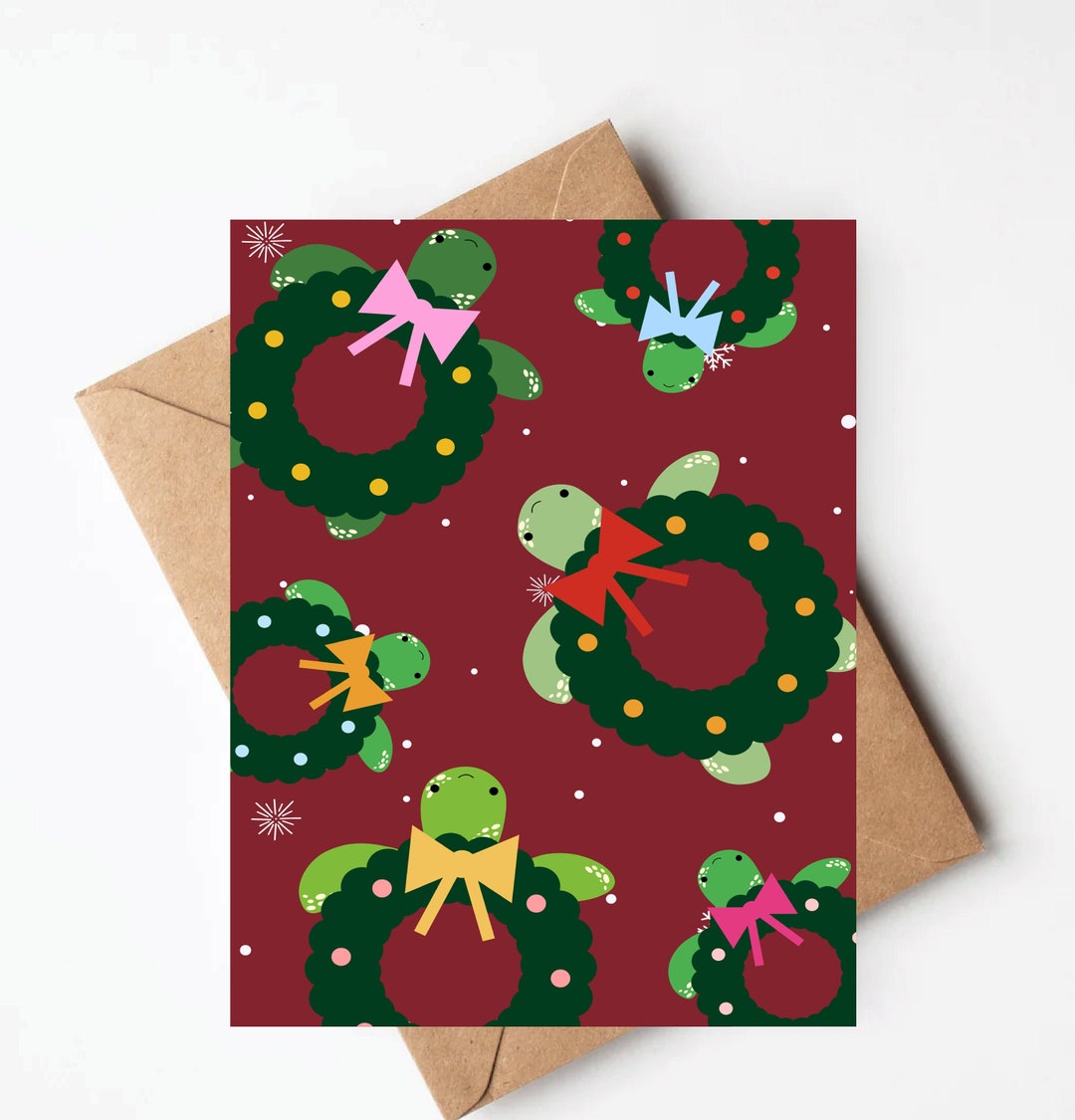 Turtle Christmas Card, Cute Turtle Lover Christmas Card, Whimsical ...