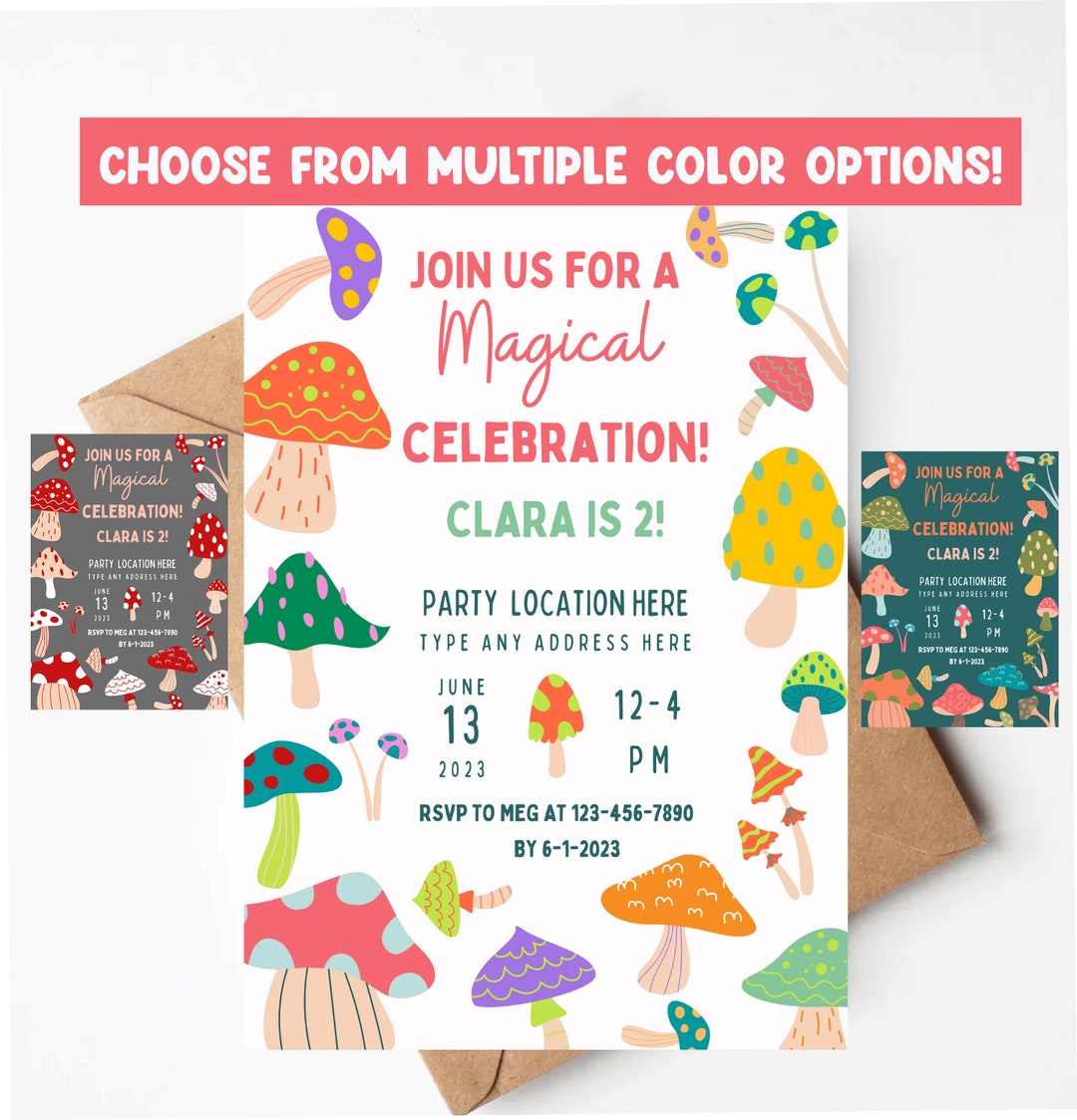 Mushroom Birthday Invitation, Toadstool Birthday Invitation, Mushroom ...