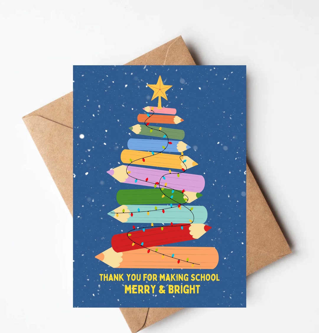 Teacher Christmas Card, Teacher Holiday Thank You Card, Cute Teacher ...