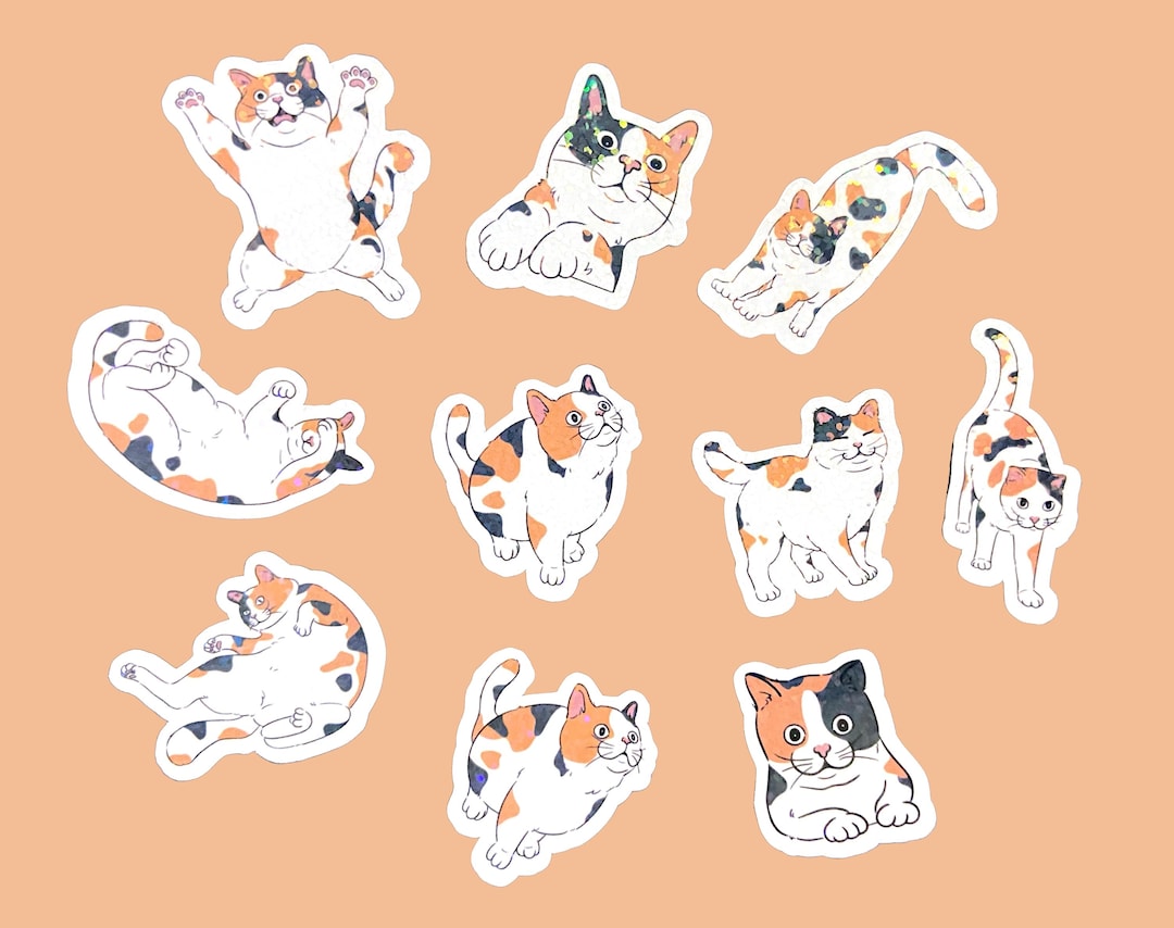 Set of 10 Calico Cat Stickers, Mini Cat Sticker Pack, Cat Lover Gift ...