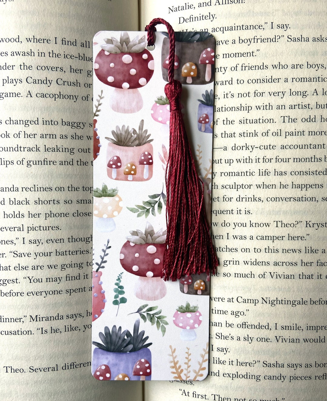 Mushroom Bookmark With Tassel, Watercolor Mushroom Bookmark, Book Lover ...