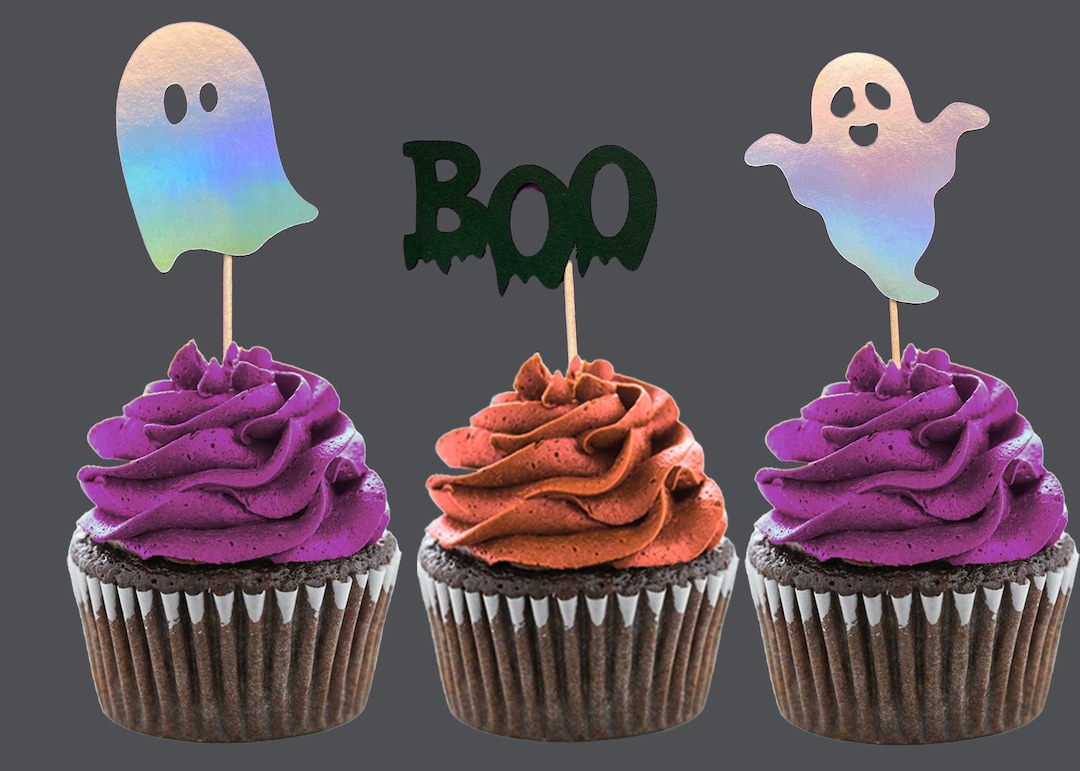 Halloween Cupcake Toppers, Cute Ghost Cupcake Toppers, Halloween Party ...