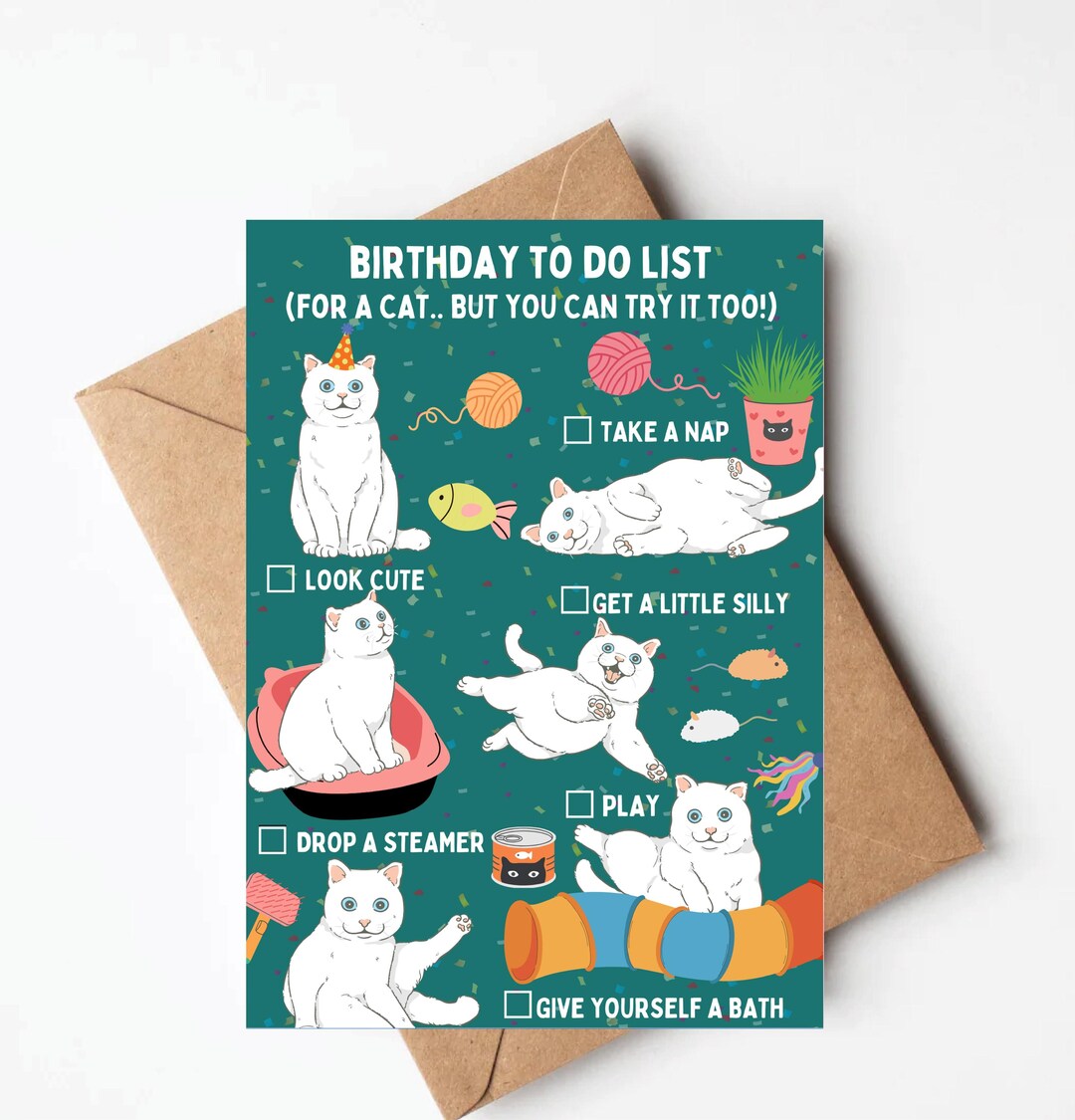Funny White Cat Birthday Card, Cat Mom Birthday Card, Unique Cat ...