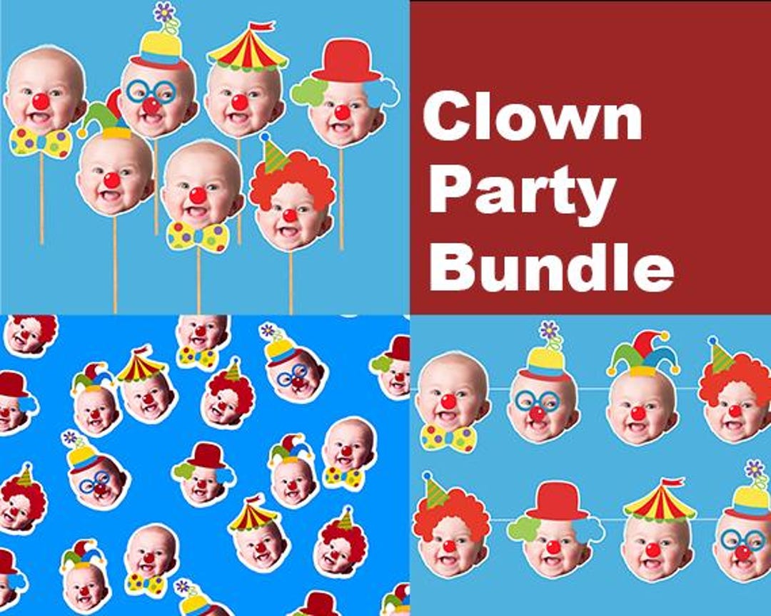 Circus Clown Birthday Decoration Bundle, Personalized Clown Cupcake ...