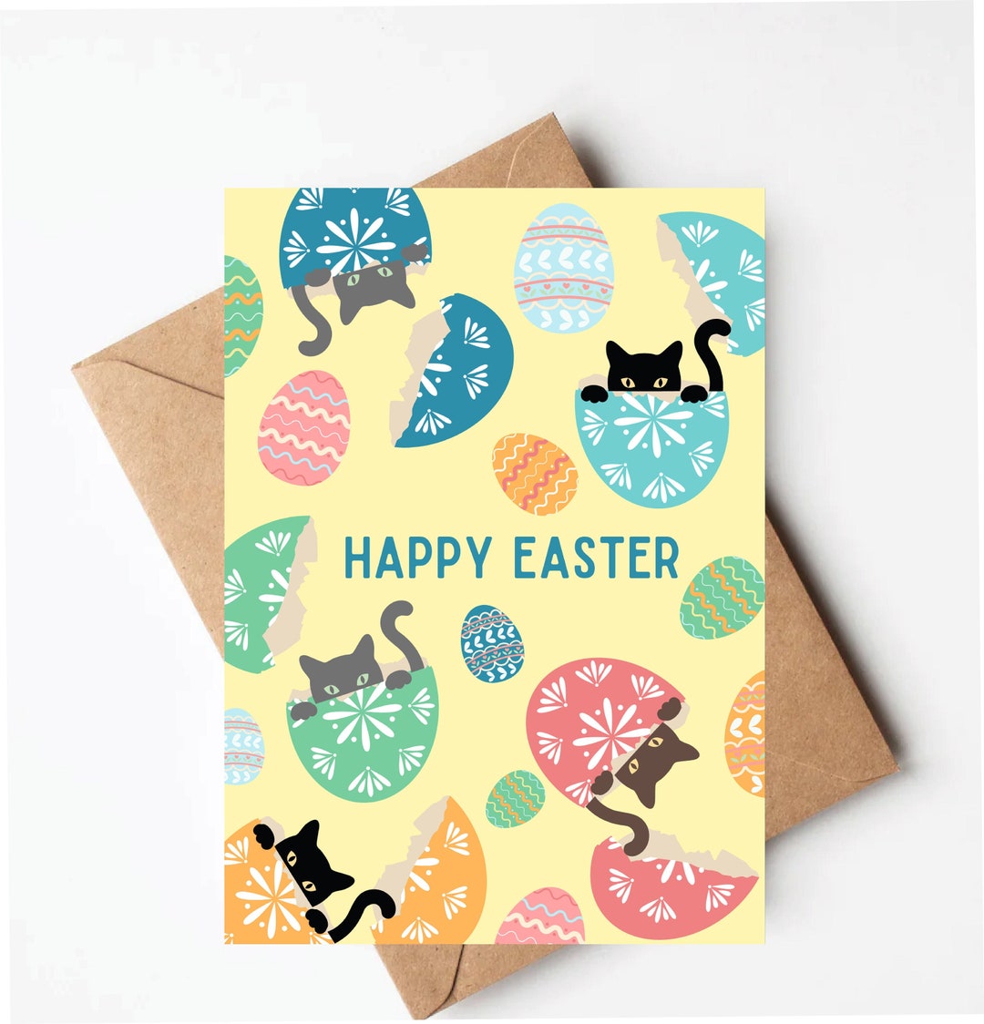 Cat Easter Card, Cute Easter Card for Cat Lover, Unique Easter Cards ...