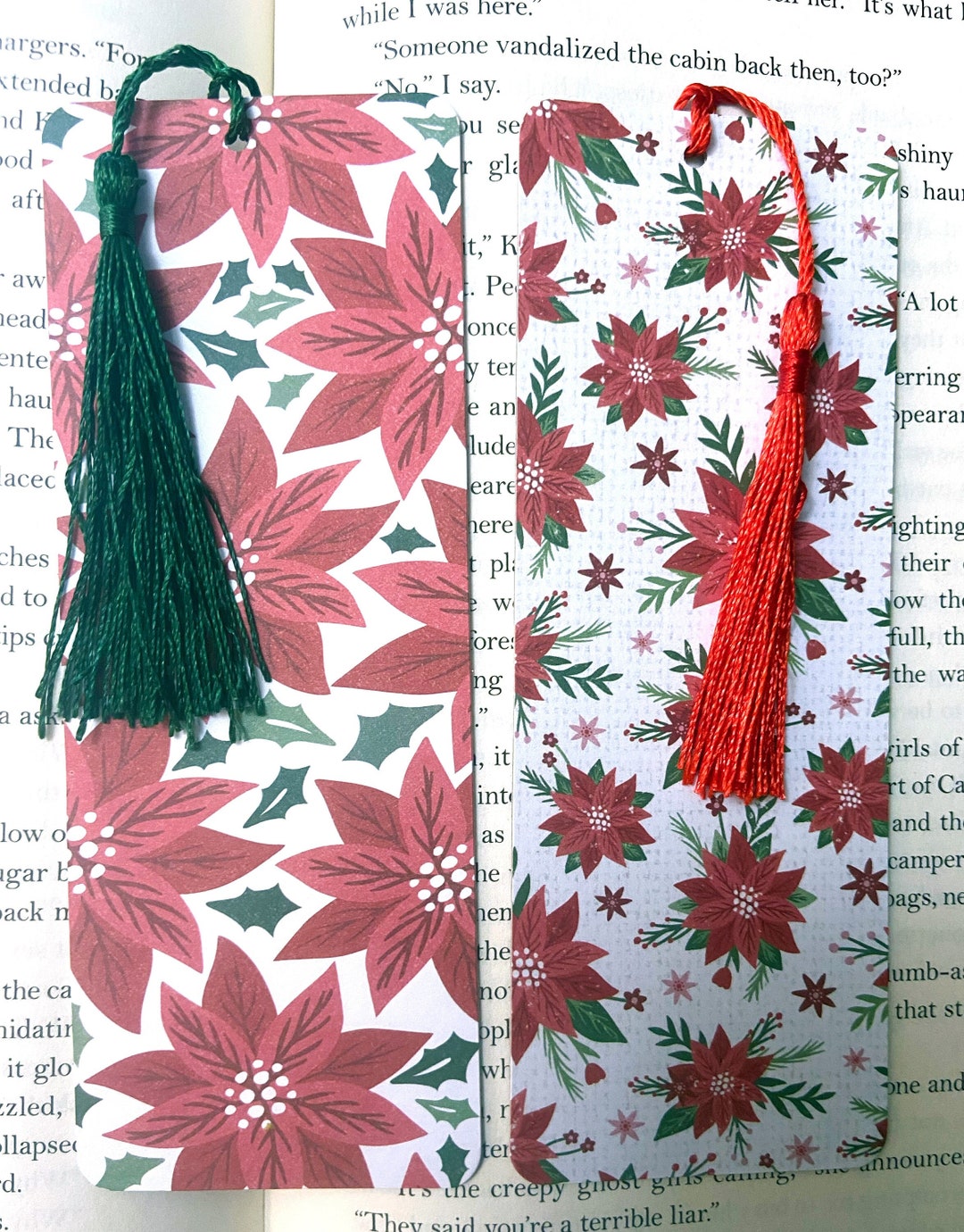 Pretty Poinsettia Christmas Bookmarks, Christmas Bookmark Set, Gift for ...