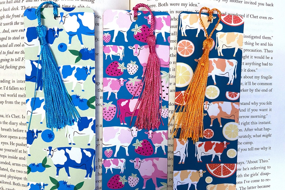 Cow Bookmarks, Cute Bookmark Set, Bookmarks With Tassels, Strawberry ...