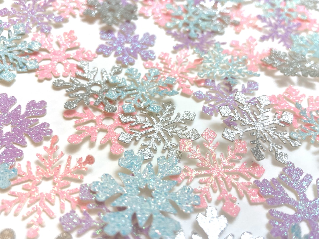 200 Pieces of Pastel Snowflake Confetti, Pink Glitter Christmas ...