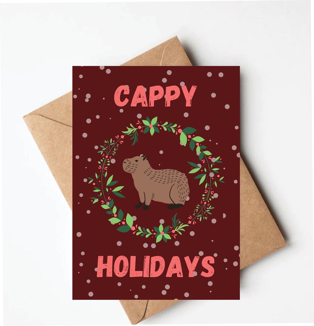 Capybara Christmas Card, Cappy Holidays, Funny Christmas Card - Etsy