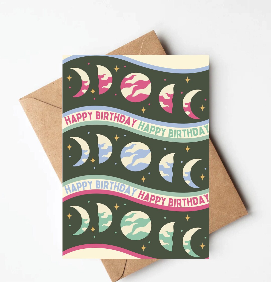 Moon Phase Birthday Card, Unique Celestial Birthday Card for Her ...