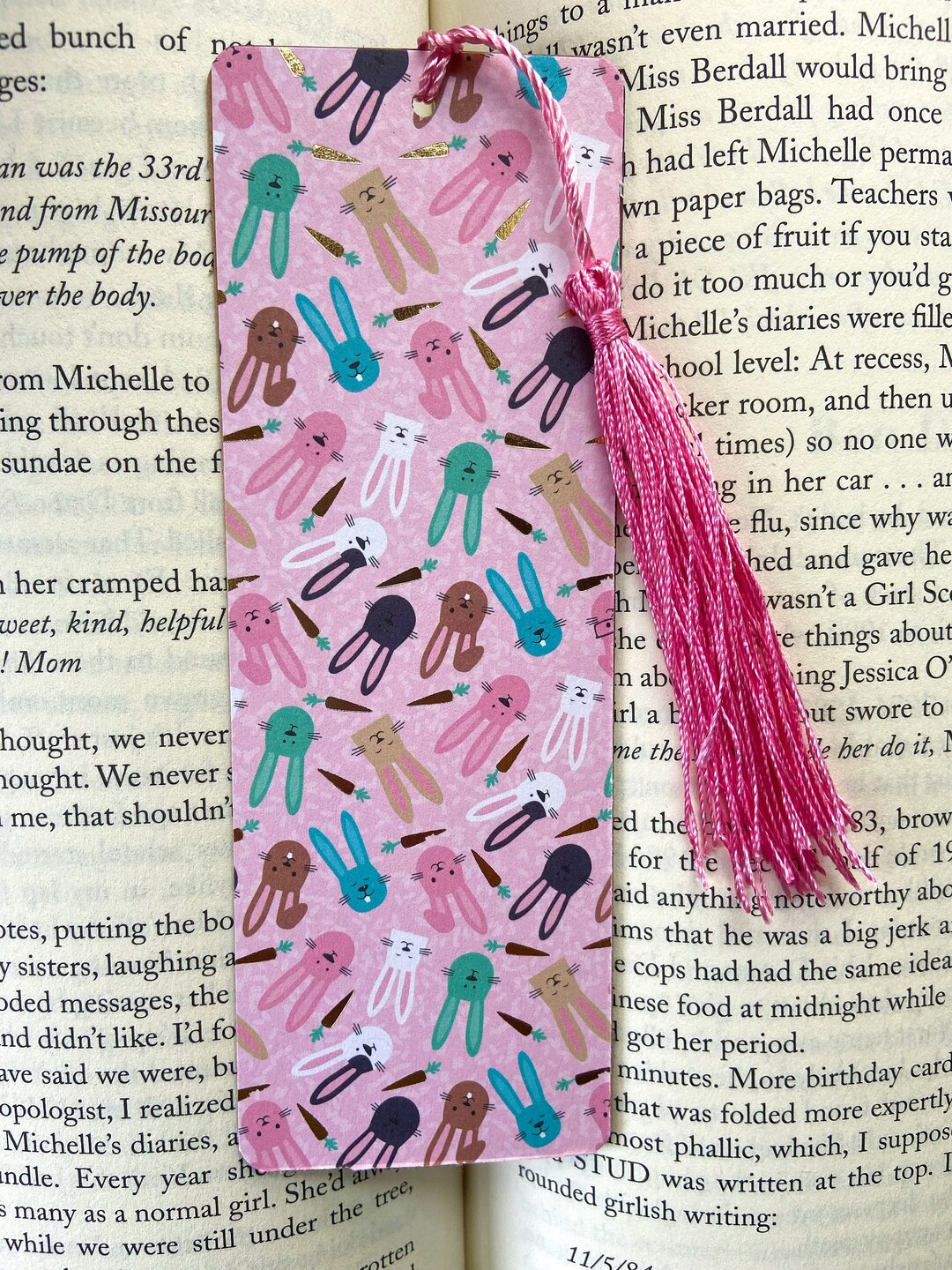 Bunny Rabbit Bookmark, Bunny Print Bookmark With Tassel, Girls Bookmark ...