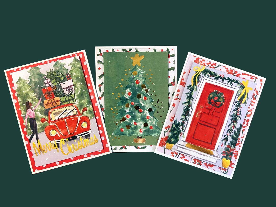 Set of 3 Handmade Christmas Cards, Pretty Holiday Card Set, Blank Cards ...