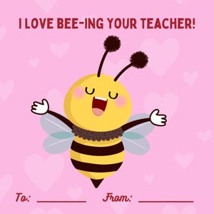Cute Bee Valentines Day Cards From Teacher, Classroom Valentines From ...