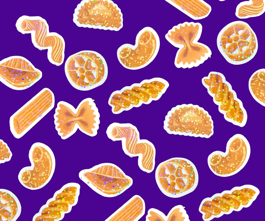 Mini Holographic Pasta Stickers, Bulk Mini Stickers, Funny Noodle ...