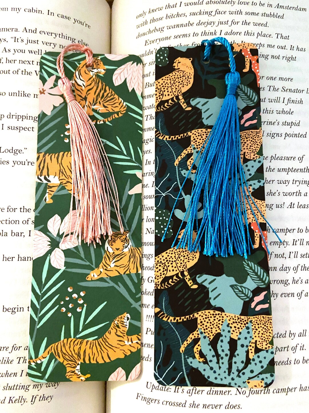 Jungle Cat Bookmark, Cat and Plant Bookmark, Bookmarks With Tassel ...