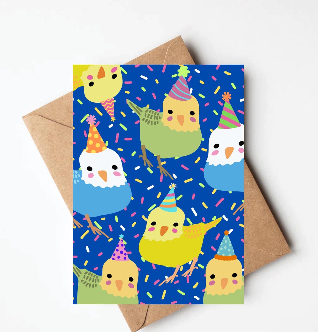 Budgie Parakeet Birthday Card, Happy Bird Day, Colorful Bird Lover ...