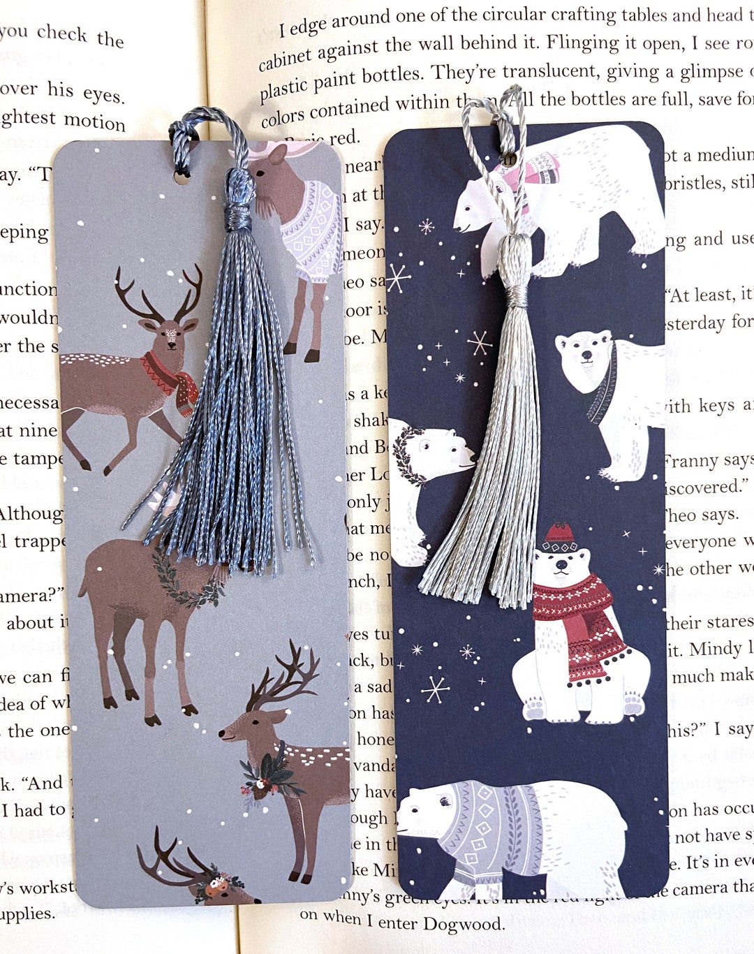 Cute Winter Bookmarks, Christmas Bookmark Set, Polar Bear and Reindeer ...