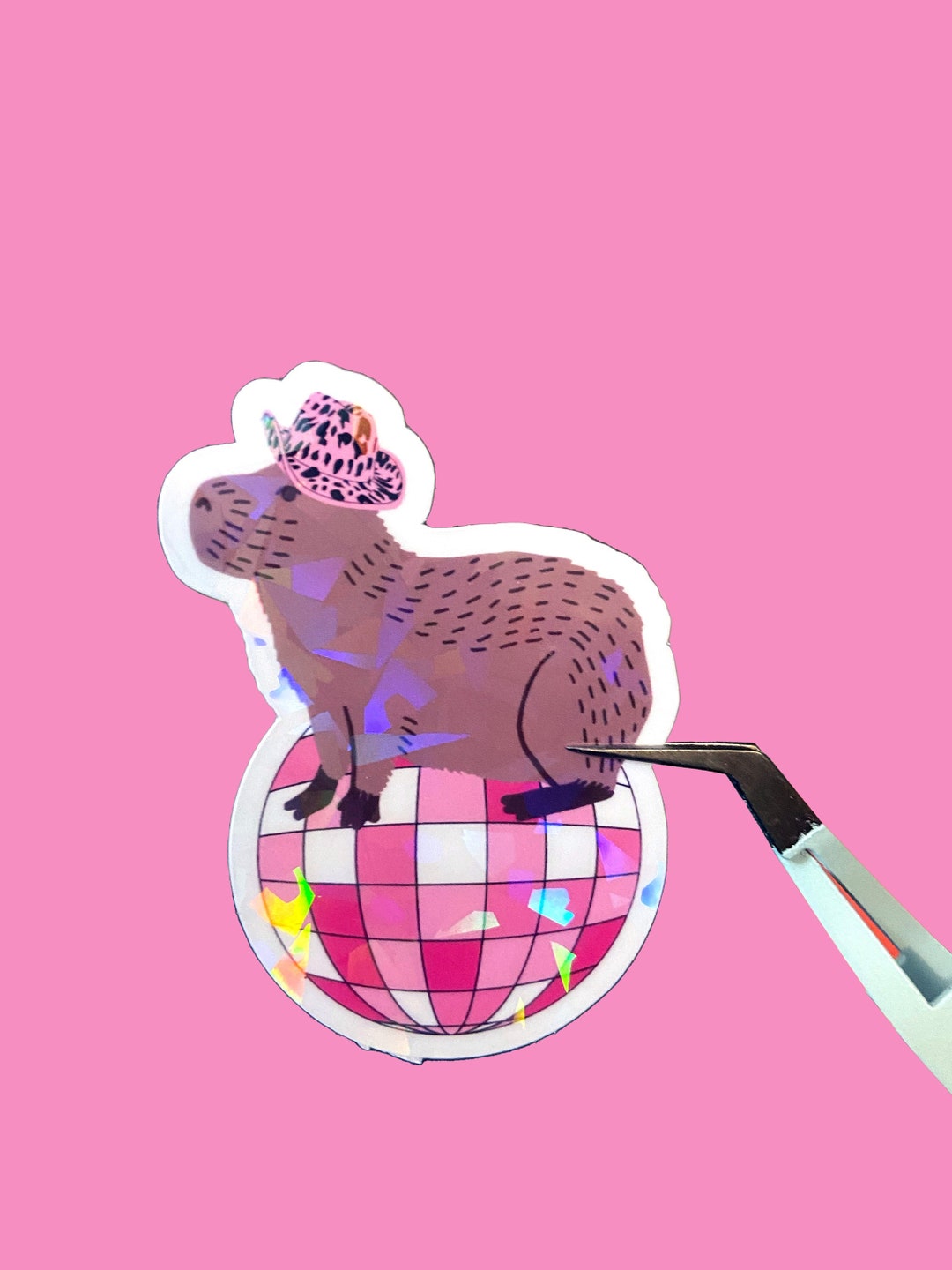 Disco Cowgirl Capybara Sticker, Funny Capybara Sticker Waterproof ...
