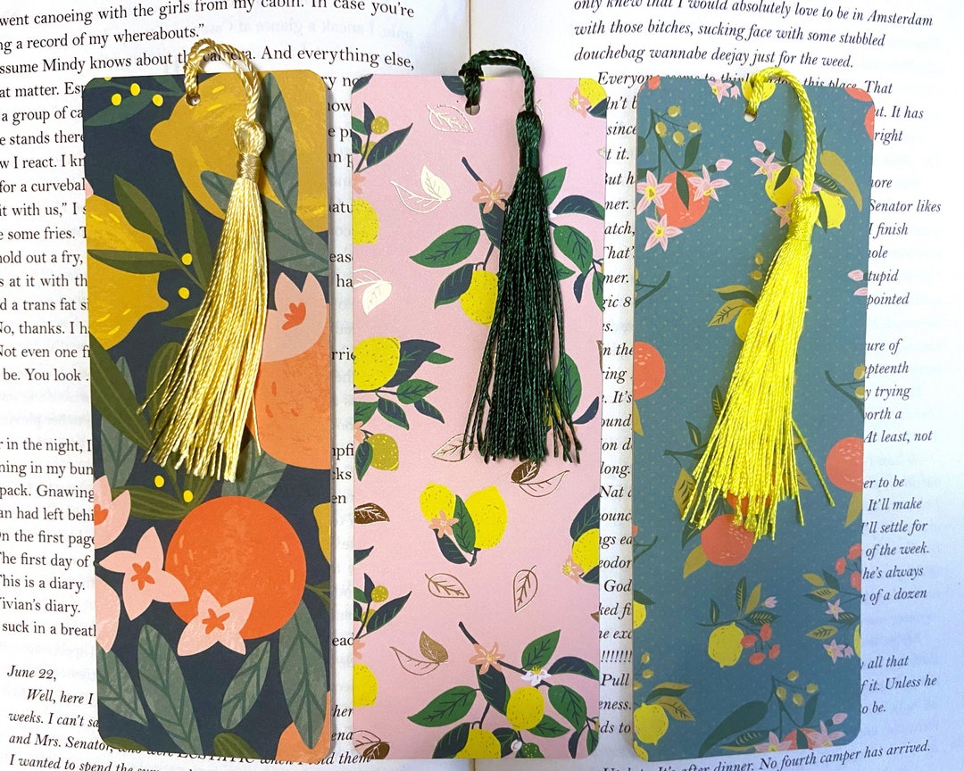 Lemon Bookmarks, Pretty Bookmarks for Women With Tassels, Floral ...
