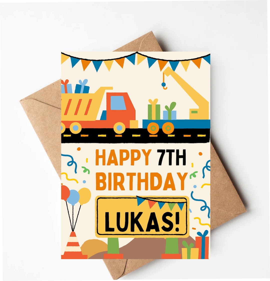 Personalized Boys Birthday Card, Construction Birthday Card With Name ...